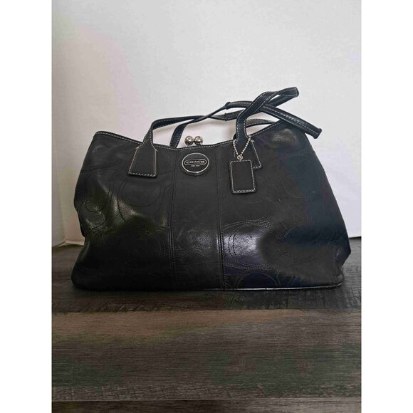 Coach | Bags | Coach Signature Stitch Leather Framed Kisslock Carryall ...